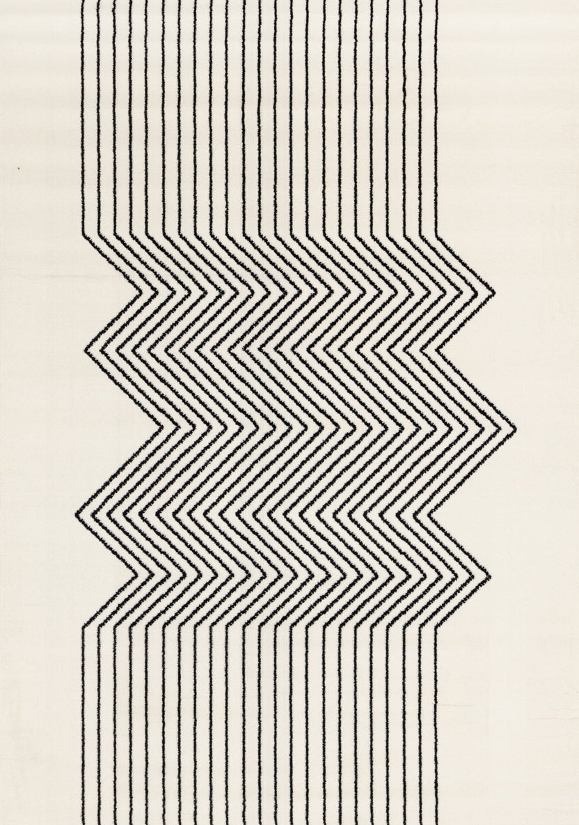 Functional Modern Soundwaves Area Rug - 5' X 8' - White/Black | Leon's