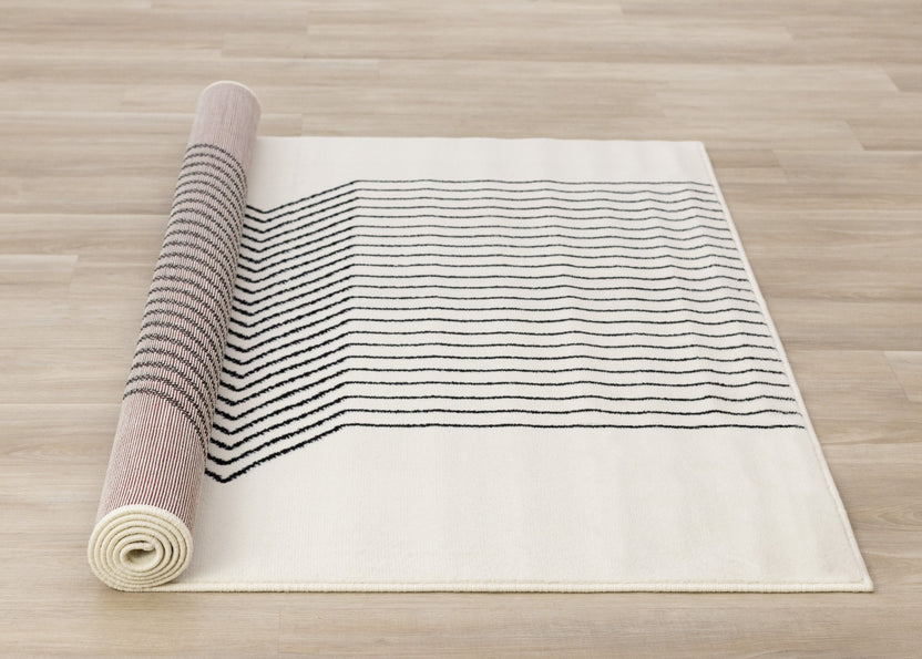 Functional Modern Soundwaves Area Rug - 5' X 8' - White/Black | Leon's