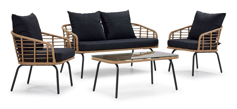 Belize 4 - Piece Outdoor Conversation Set - Beige & Black | Leon's
