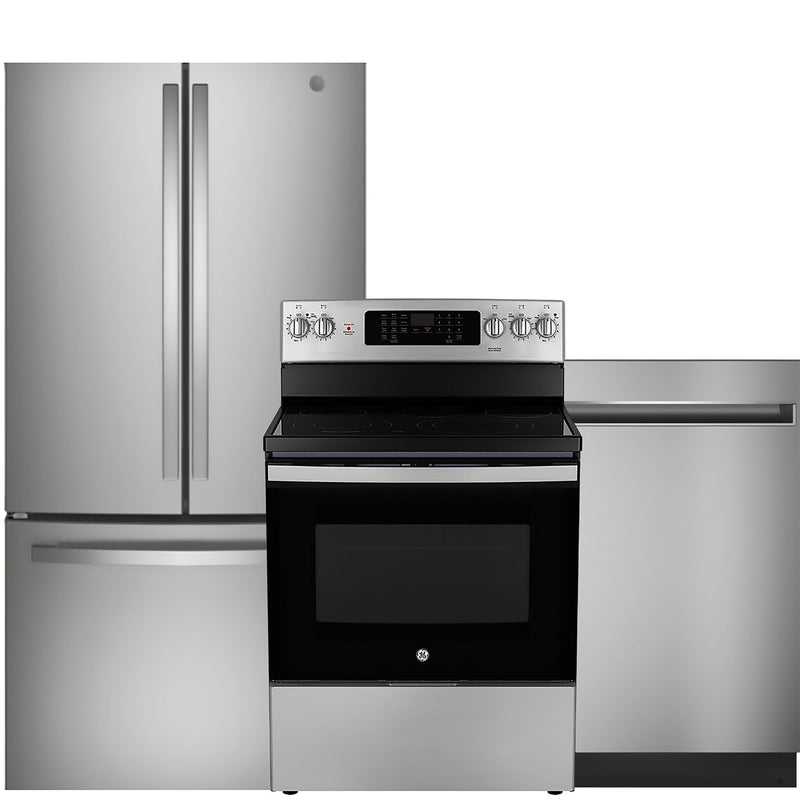 GE Stainless Steel Kitchen Package with Counter-Depth Refrigerator ...