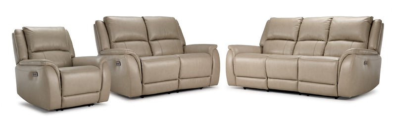 Maxton Leather Power Reclining Sofa, Loveseat and Chair Set - Taupe ...