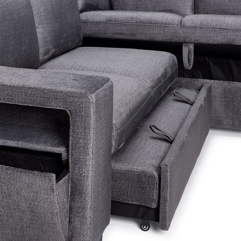 Meadow 3-Piece Sectional with Left-Facing Pop-Up Bed - Grey | Leon's