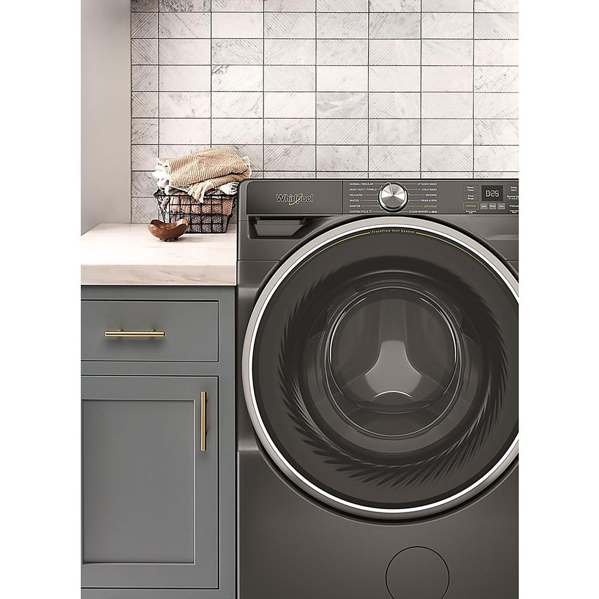 Whirlpool Volcano Black Front-Load Washer with FreshFlow™ Vent System ...