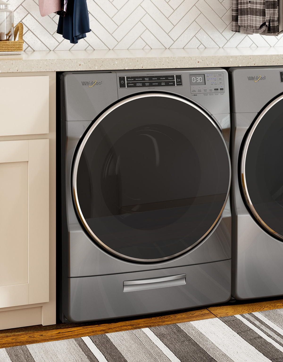 Whirlpool Chrome Shadow Front-Load Washer (5.8 cu. ft.) & Electric ...
