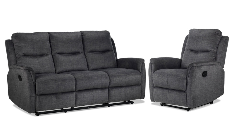 Grayson Reclining Sofa and Recliner Set - Charcoal | Leon's