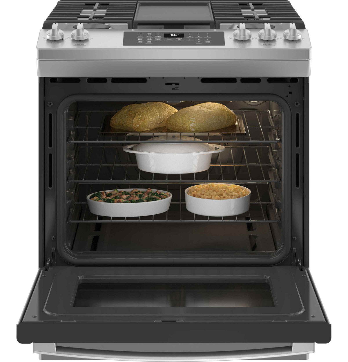 GE Stainless Steel 30" Slide-In Gas Convection Range with Air Fry (5.6 ...