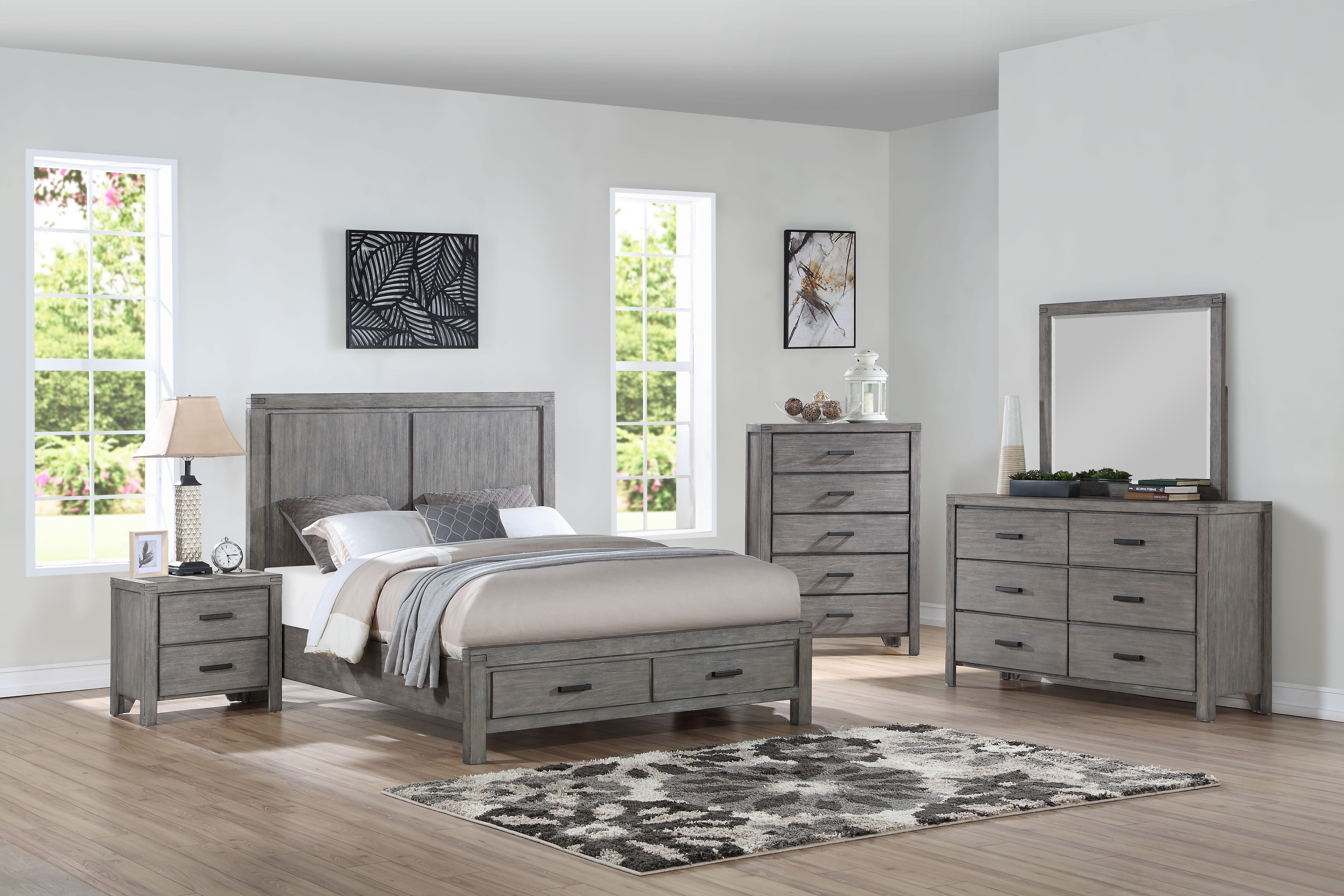 Copeland 6 Piece Queen Storage Bedroom Package Wire Brushed Grey Leon s