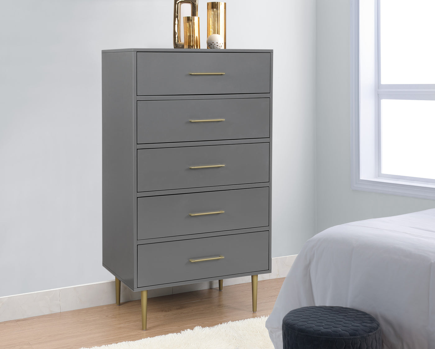 Valerie Glam 5 Drawer Chest - Dark Grey | Leon's