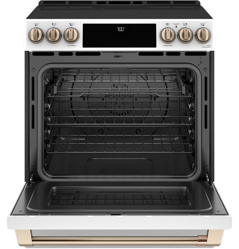 Café™ Matte White 30'' Slide-In Front Control Radiant and Convection ...