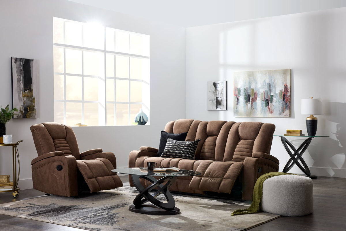 Dallas Reclining Sofa With Drop Down Table- Mocha | Leon's