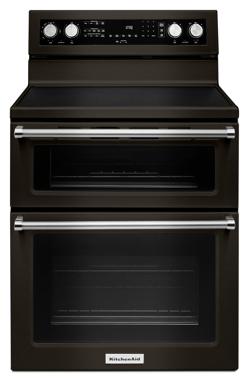 KitchenAid Black Stainless Steel Freestanding Electric Double Oven ...